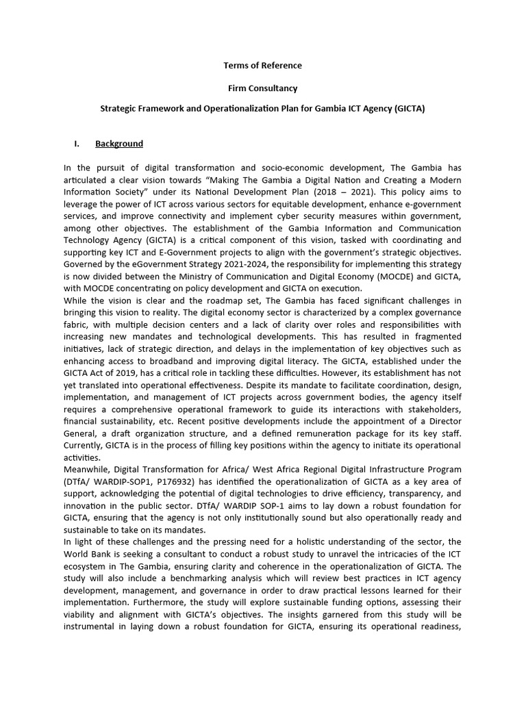 GICTA Operationalization ToR - Clean - Final | PDF
