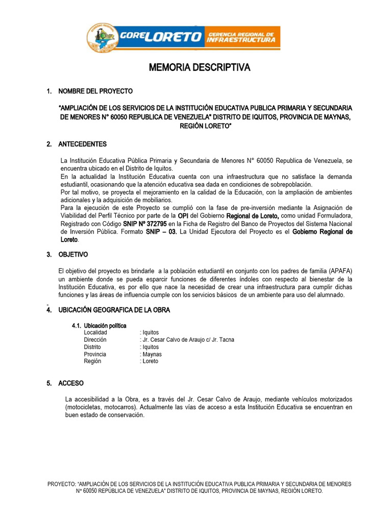 Memoria Descriptiva de Obra | PDF