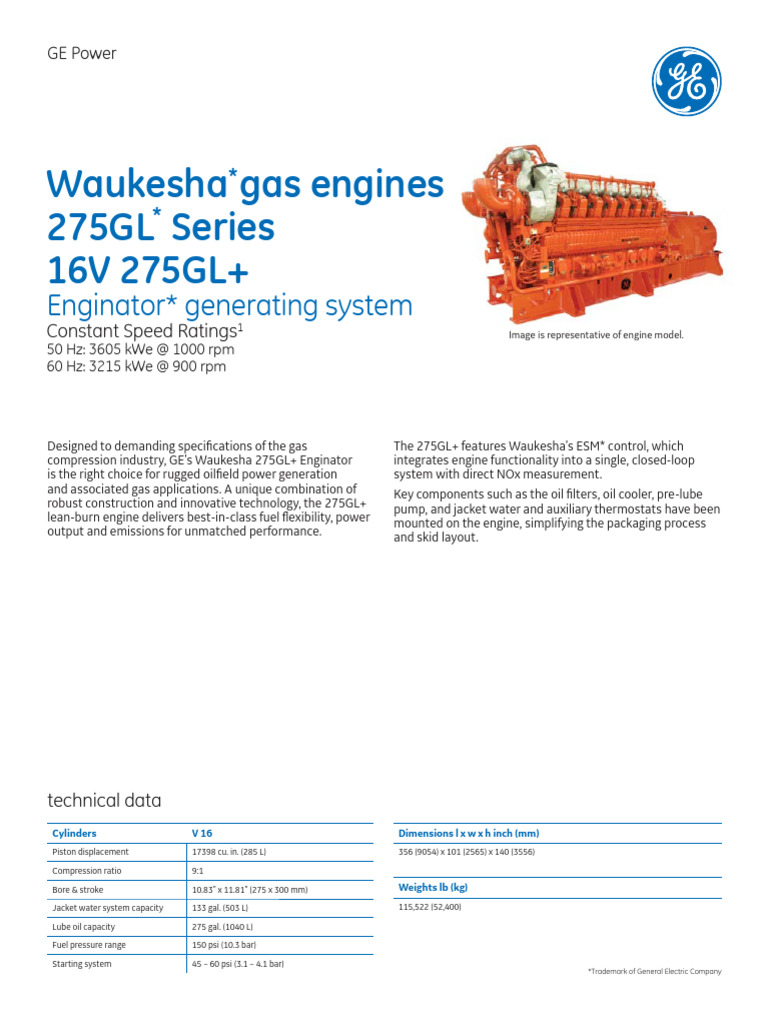 Waukesha 16v275gl PG Fact Sheet | PDF