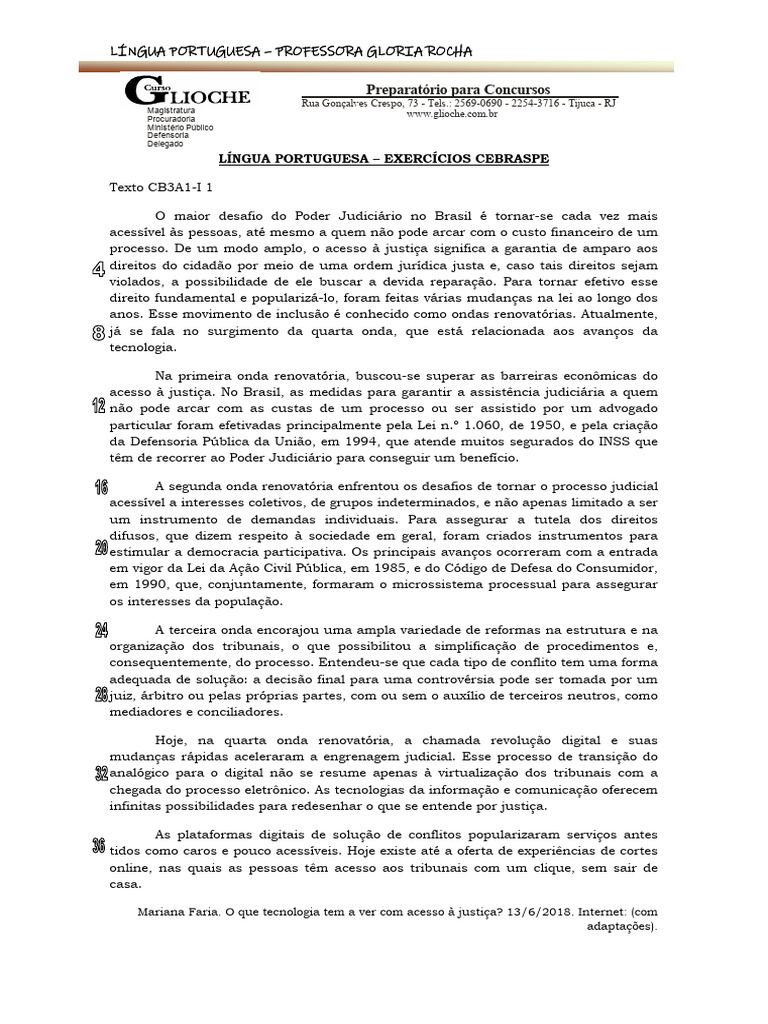 Aula 1 - Exercícios Gloria LP | PDF