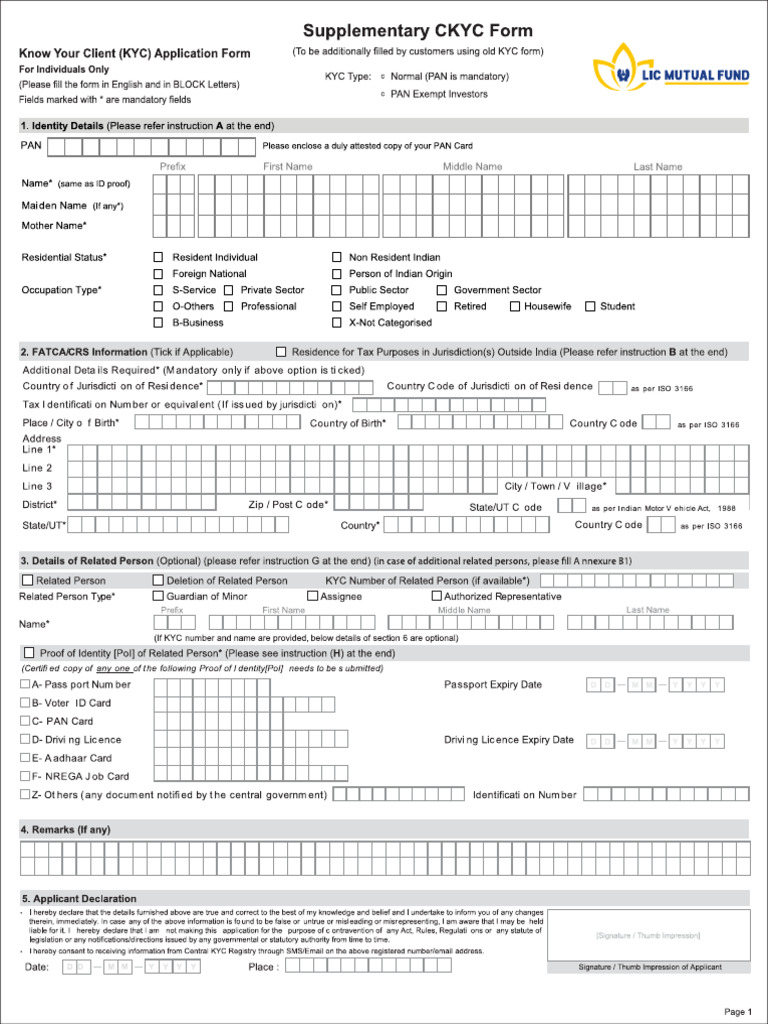 Supplementary CKYC Form - Individual | PDF