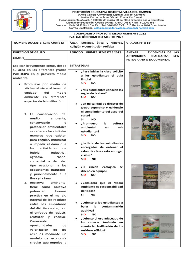 Formato de Evidencias Proyecto Ambiental 2022 Luisa Cosio | PDF