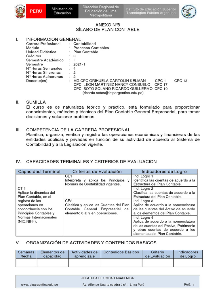 Silabo Plan Contable | PDF | Contabilidad | Perú
