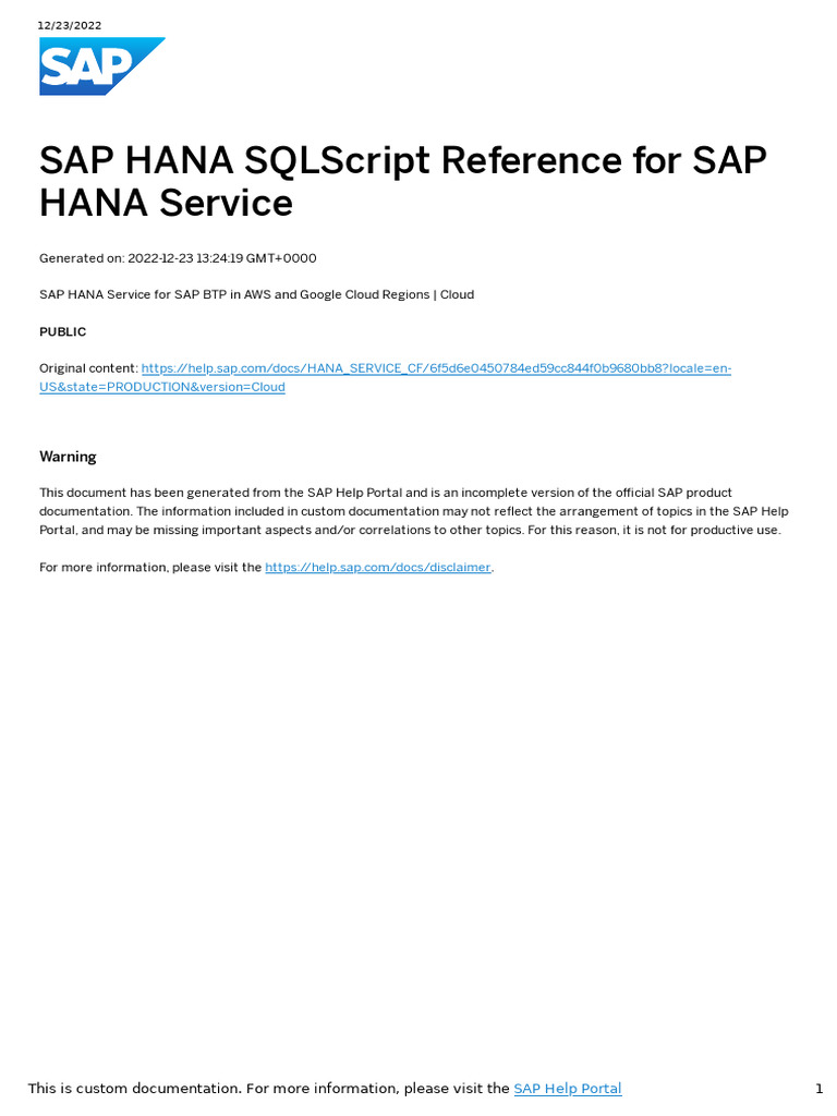 SQL Hana | PDF | Business | Technology & Engineering