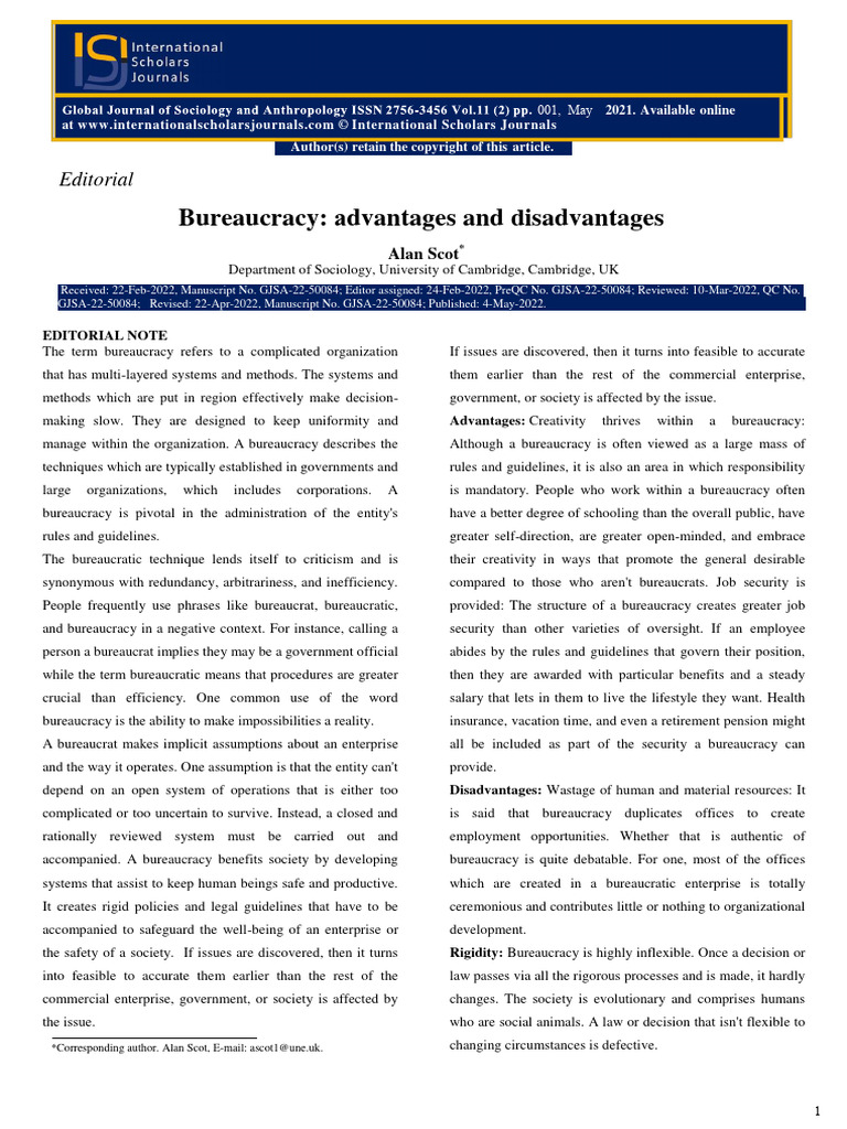 Bureaucracy Advantages and Disadvantages | PDF