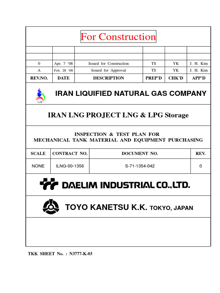 Iran LNG Mechanical Tank ITP | PDF