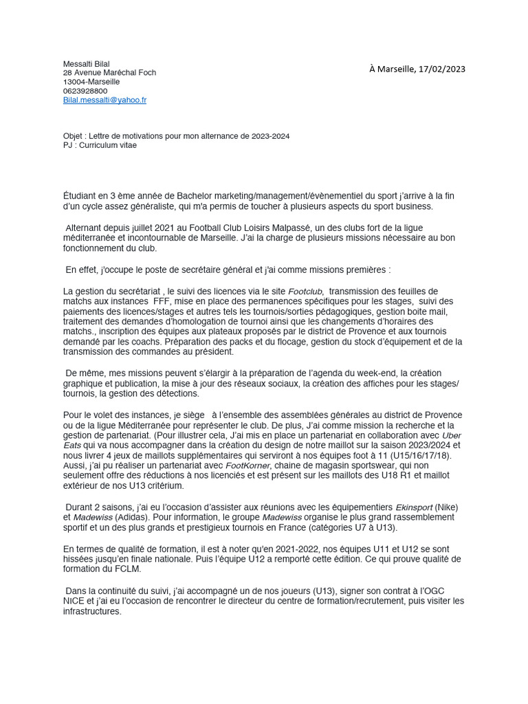 Lettre Motivtion Explicative | PDF