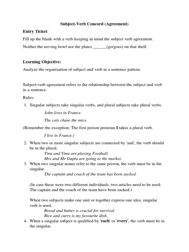 Subject Verb Agreement - Notes | PDF