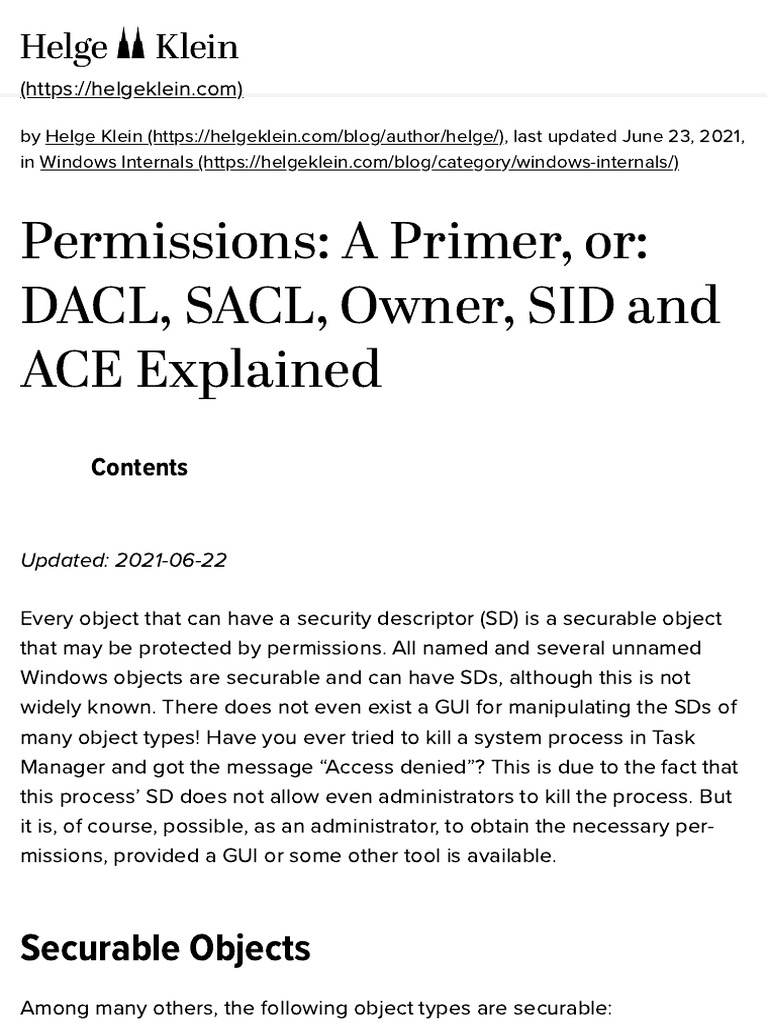 Permissions - A Primer, or - DACL, SACL, Owner, SID and ACE Explained ...