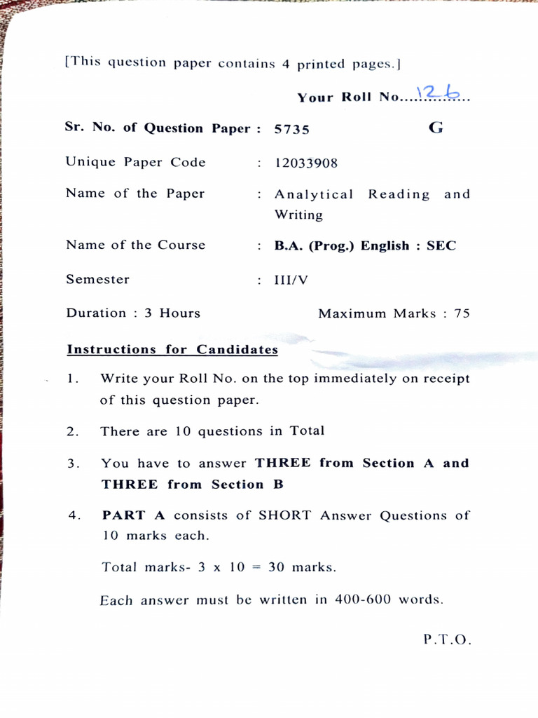 Analytical Reading and Writing Paper 1 | PDF