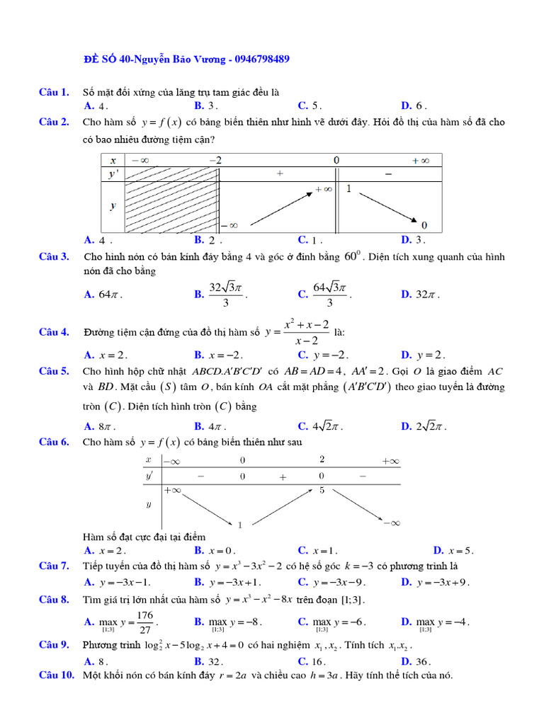 40.KT-HK1-TOAN 12-Trang-1 | PDF