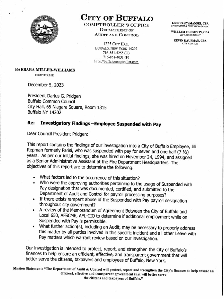 Buffalo Comptroller Investigation Findings | PDF Buffalo Comptroller Investigation Findings | PDF