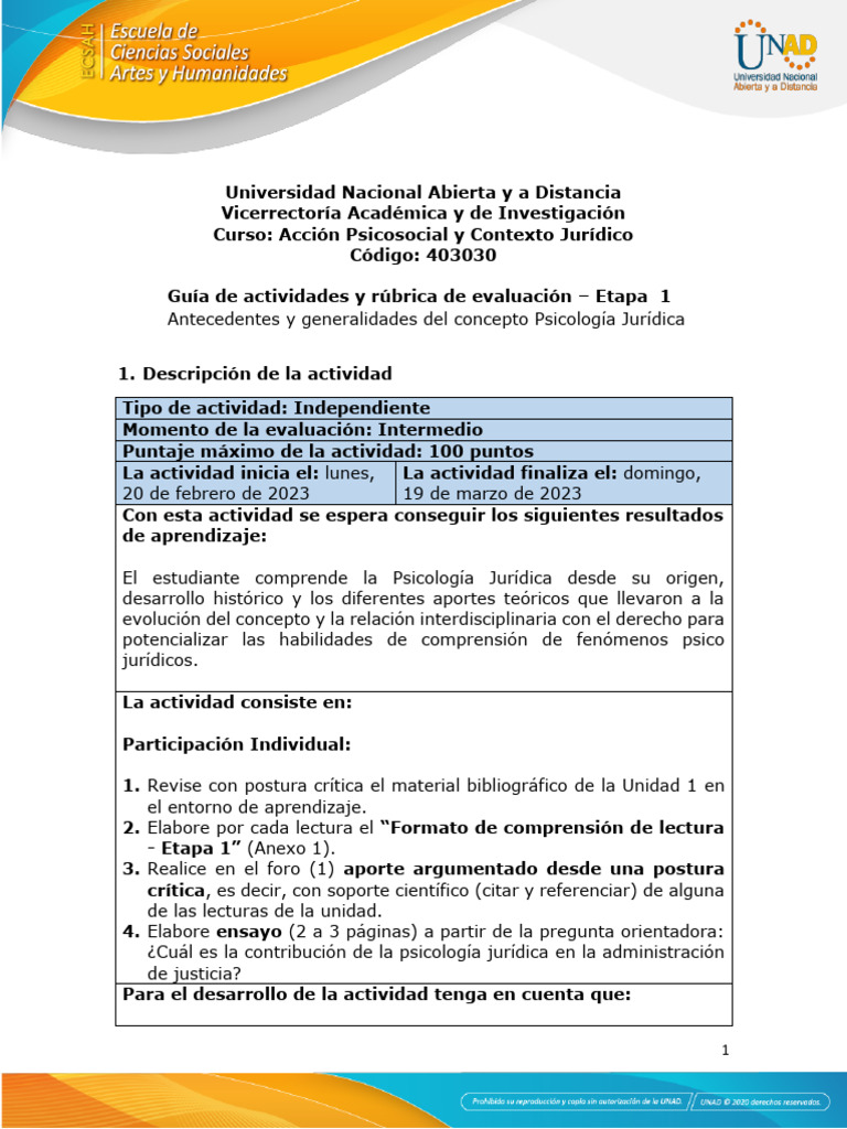 Guía De Actividades Y Rúbrica De Evaluación Unidad 1 Etapa 1