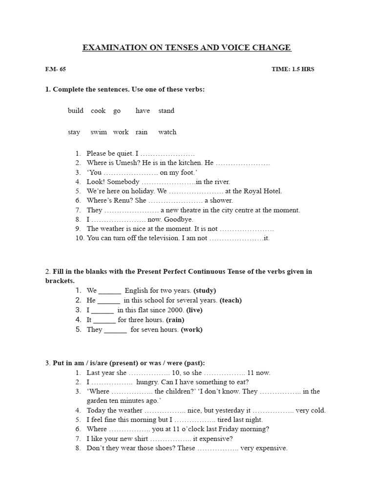 Tenses and Voice Change Exercises | PDF