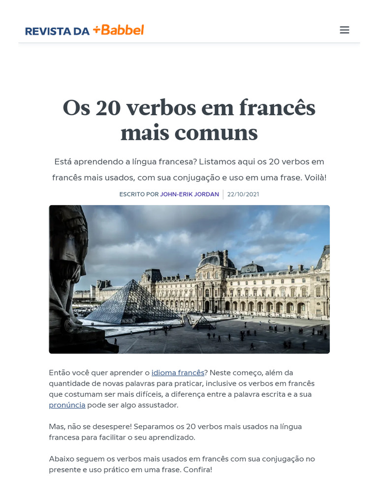 Os 20 Verbos em Francês Mais Comuns | PDF | Artes Linguísticas e ...
