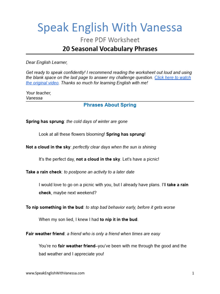 20 Seasonal Vocabulary Phrases - Speak English Wi | PDF