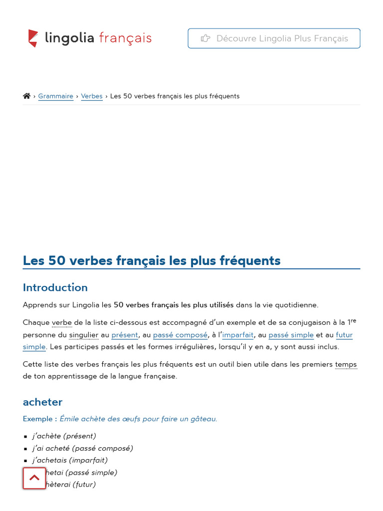 Les 50 Verbes Français Les Plus Fréquents | PDF