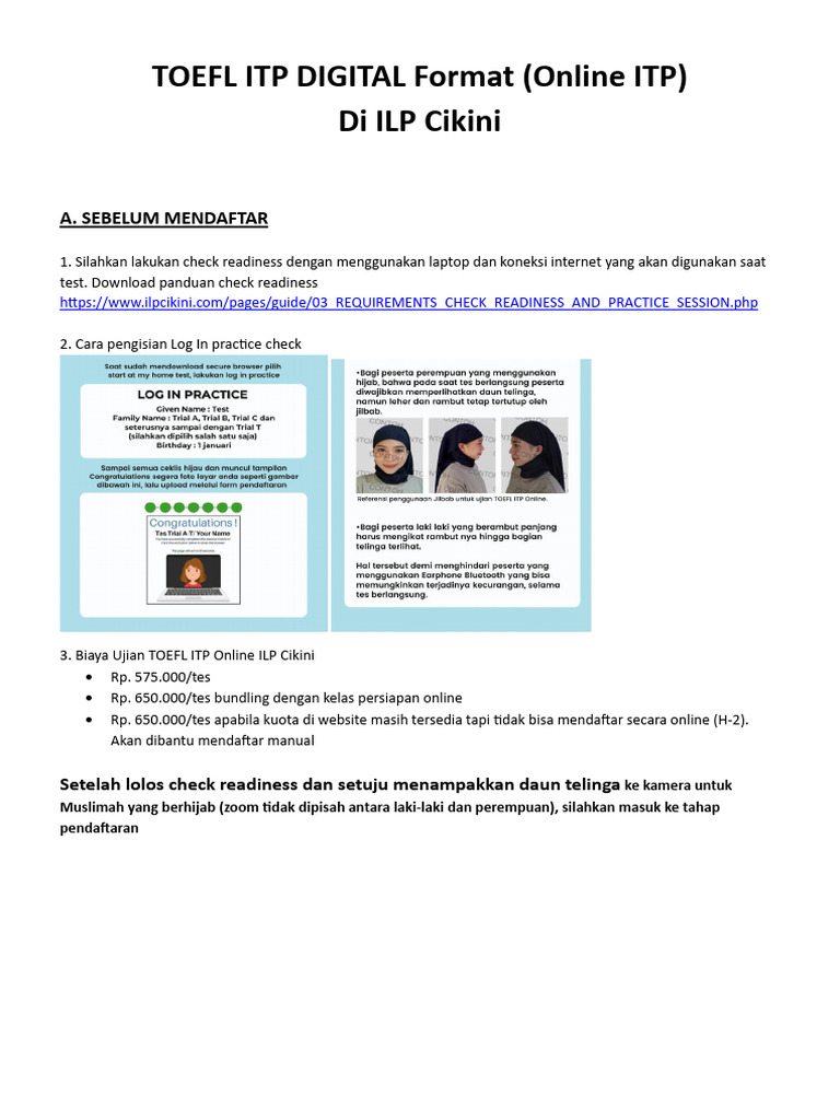 Alur Pendaftaran Hingga Pelaksanaan TOEFL ITP DIGITAL Format V22Mar23 | PDF
