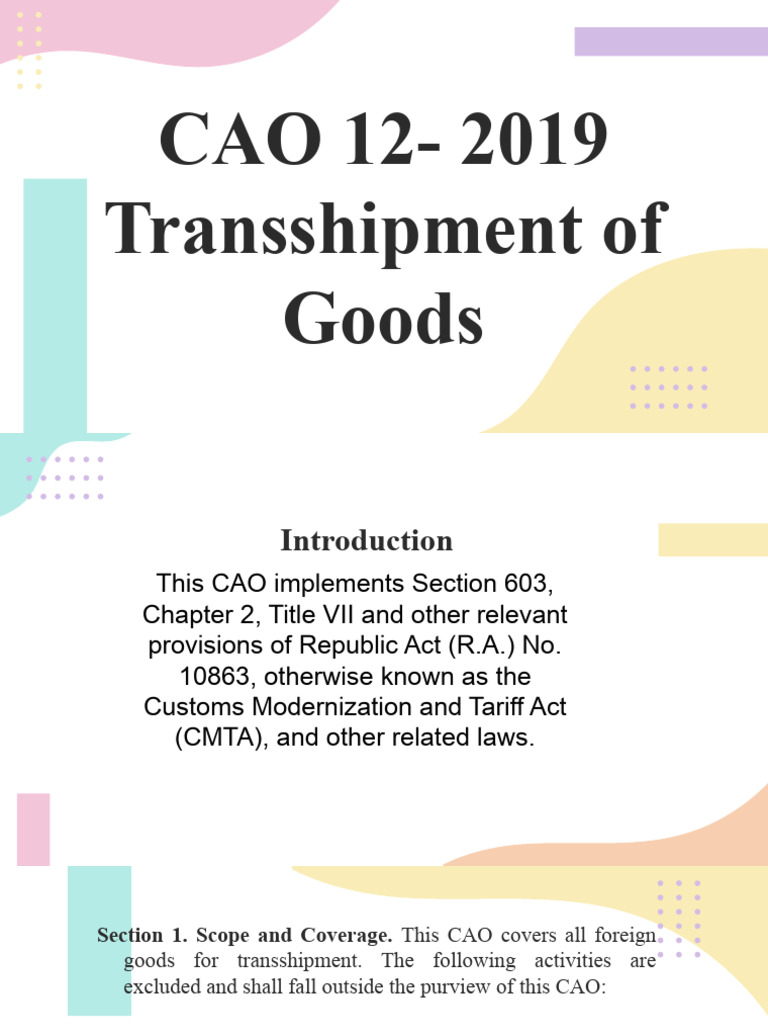 CAO 12-2019: Transshipment Guidelines | PDF | Cargo