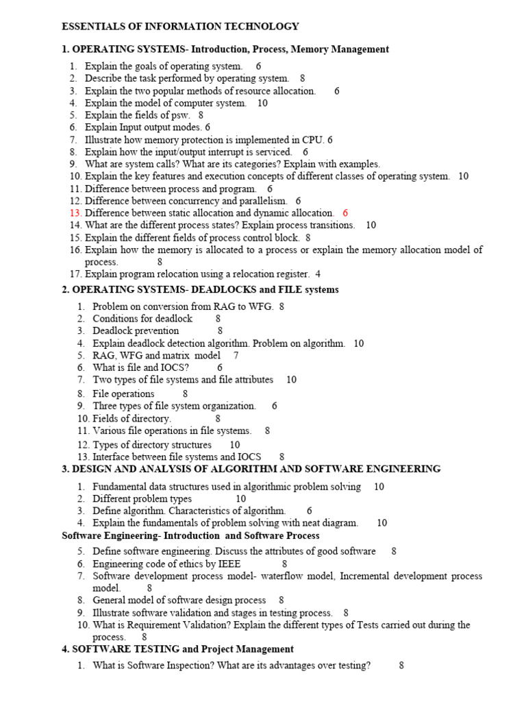 Question Bank Eit-1 | PDF | Process (Computing) | Operating System
