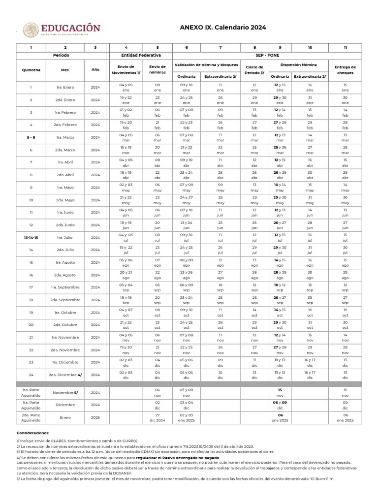 Calendario Pagos 2024 | PDF