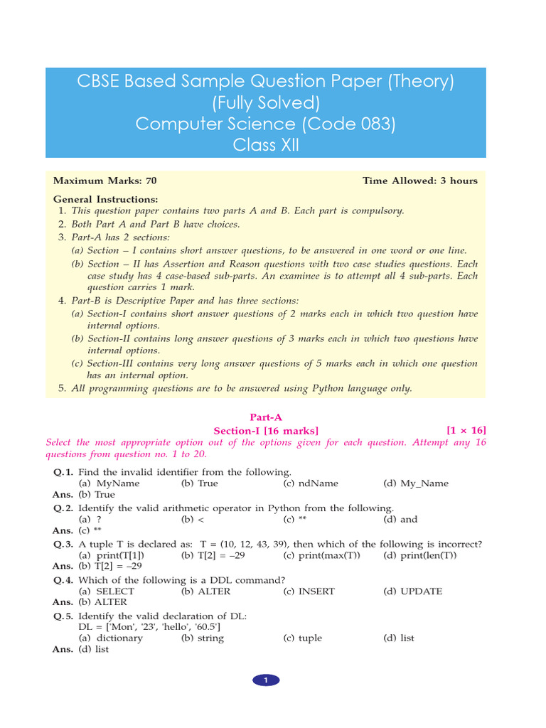 Class XII Computer Science Exam | PDF
