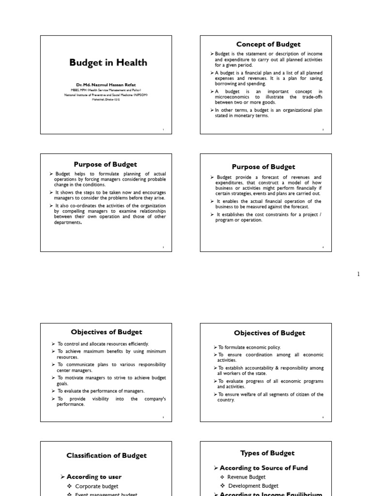 BUDGET in Health by Dr. Md. Nazmul Hassan Refat | PDF | Budget | Expense