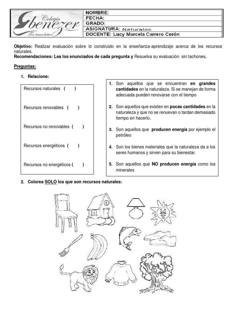 Evaluacion de Naturales Recursos Naturales 3 Tercer Periodo | PDF