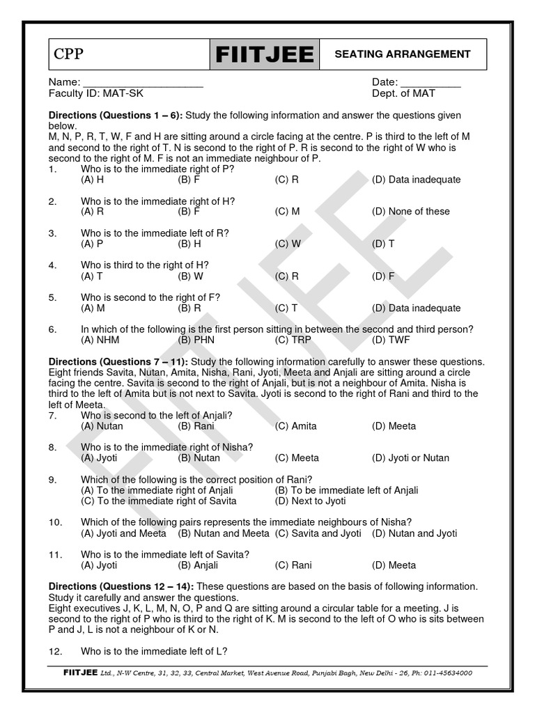Sitting Arrangement 1 | PDF