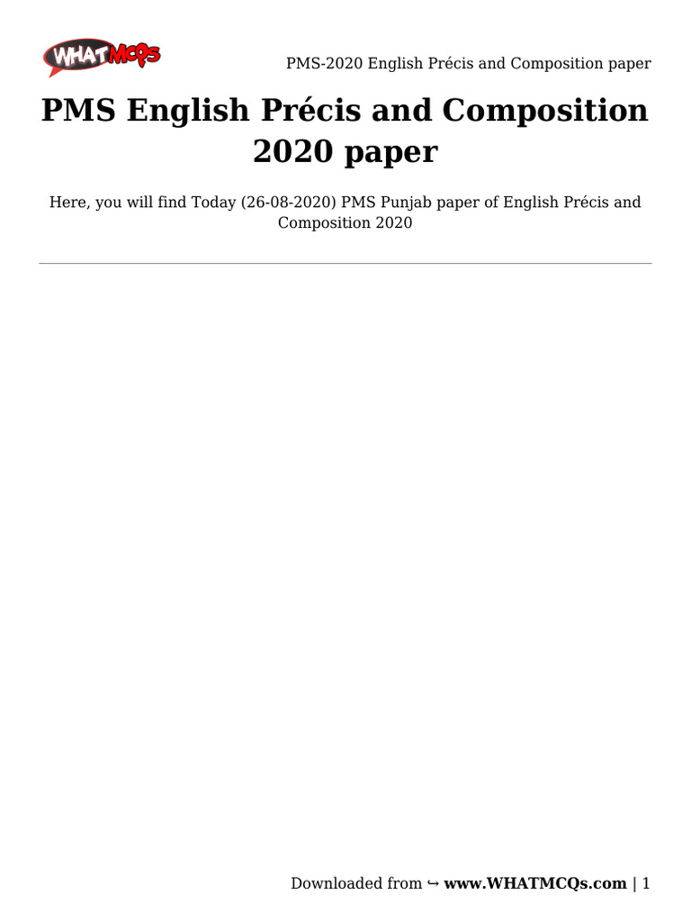 PMS-2020 English Précis and Composition paper | PDF