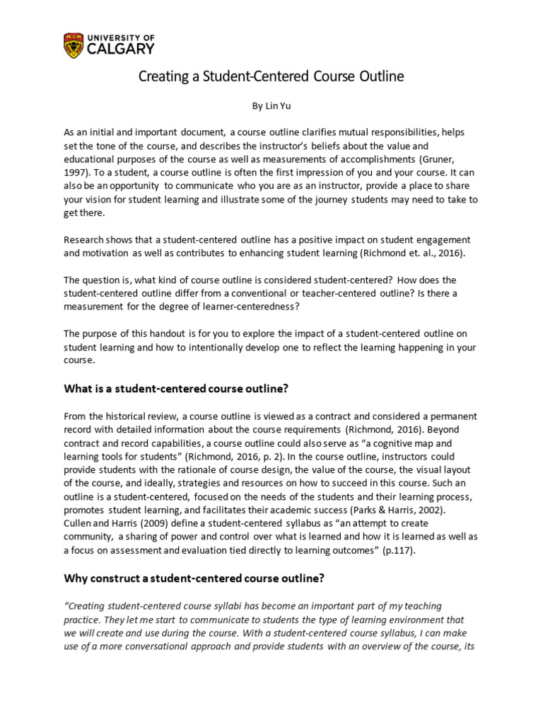 21 TAY Creating Student Centered Course Outlines 2 | PDF
