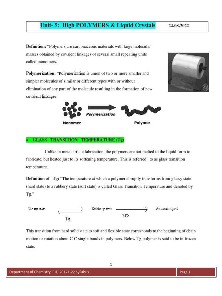 (Unit - 3) Polymer Science and Liquid Crystals | PDF