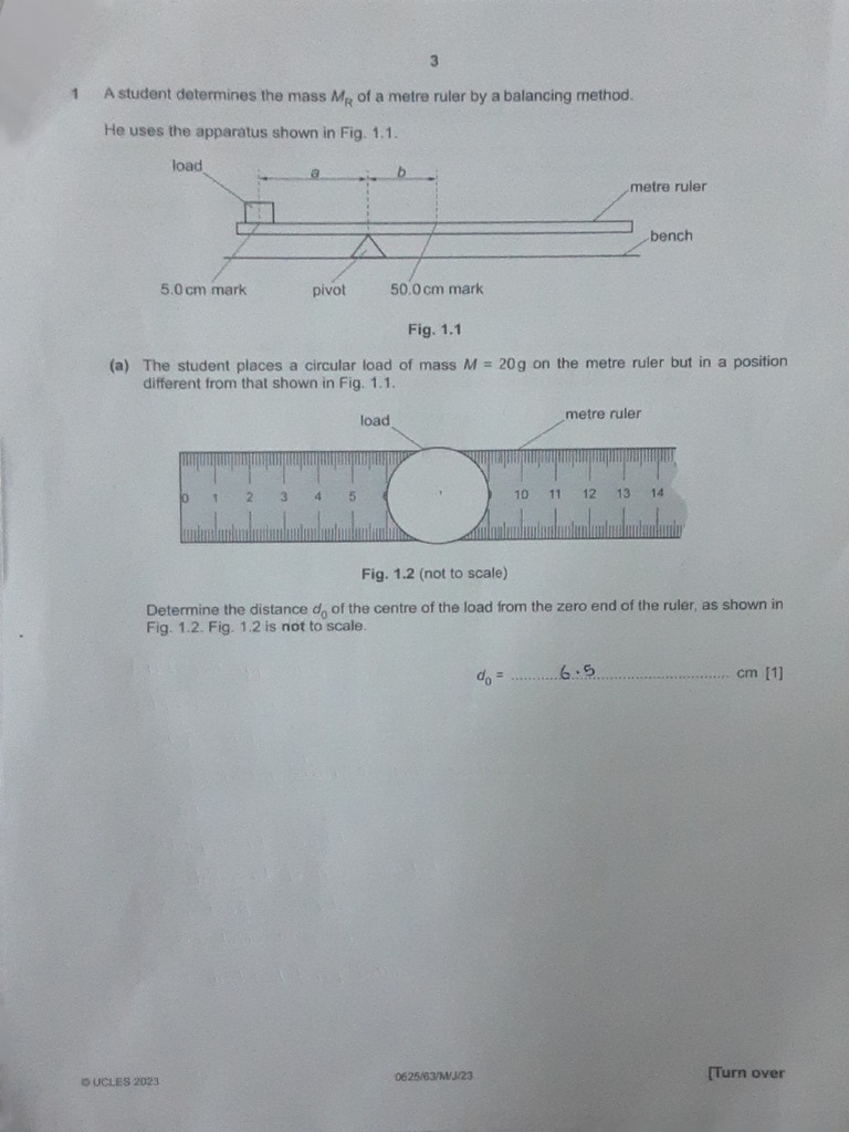 A Student Determines The Mass MG of A Metre Ruler by A Balancing Method ...