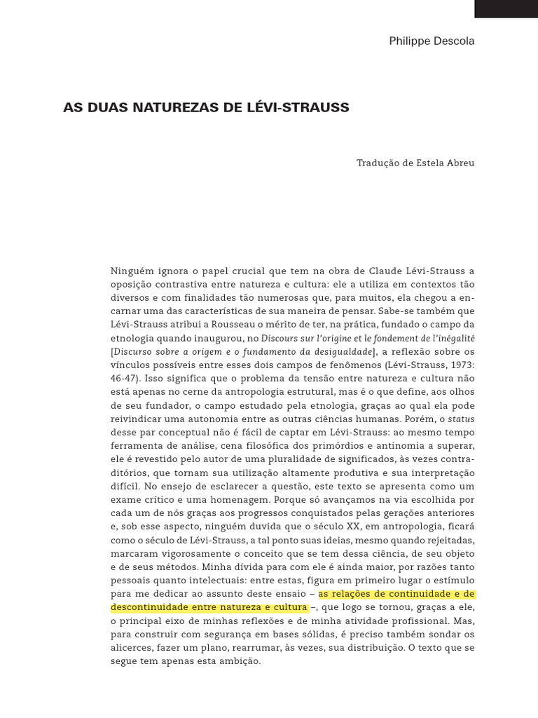 As Duas Naturezas de Lévi-Strauss | PDF | Sociologia | Antropologia