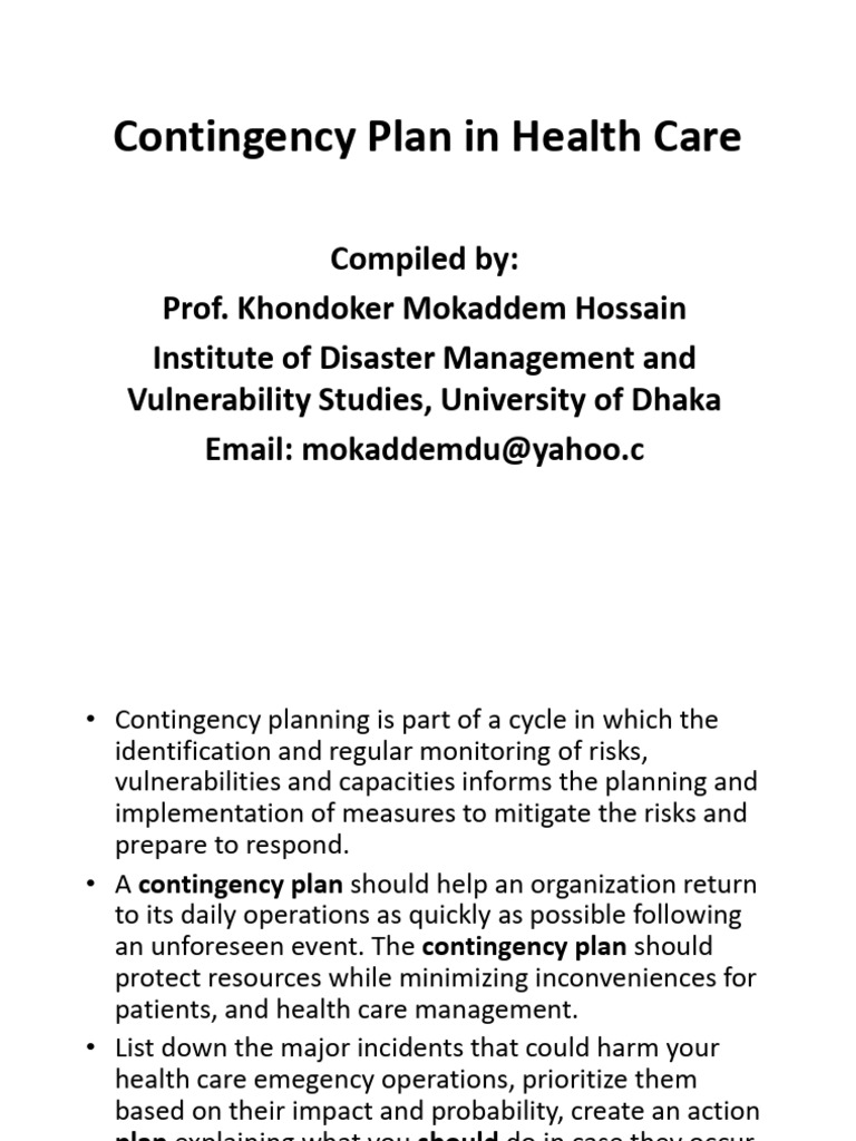 Contingency Plan in Health Care | PDF