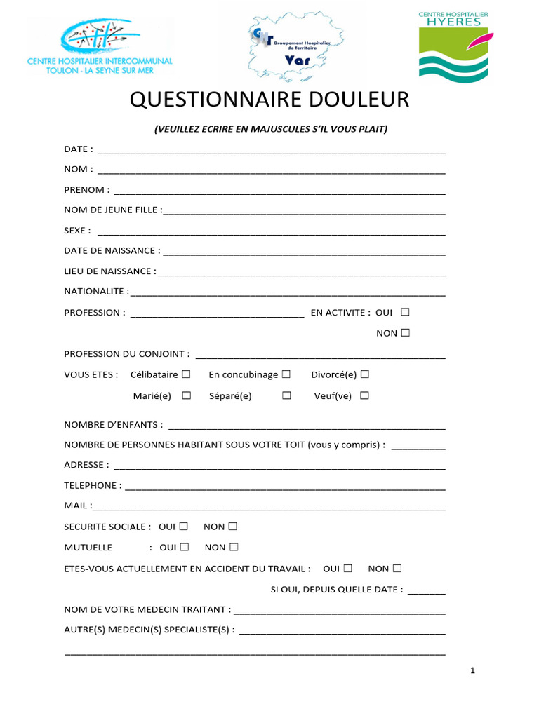 Questionnaire Douleur | PDF