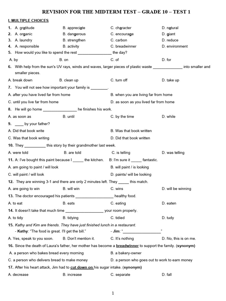 Grade 10 Midterm Test Revision Guide | PDF | Family | Natural Environment
