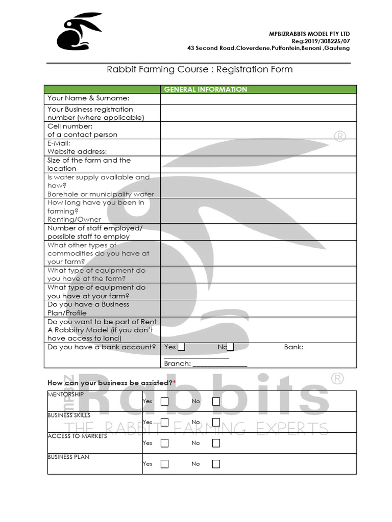 Rabbit Farming Course Registation Form 2023 | PDF | Economies | Business