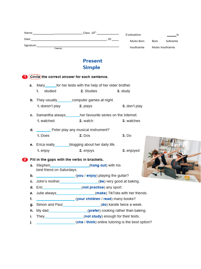 Ficha Present Simple Inglês | PDF