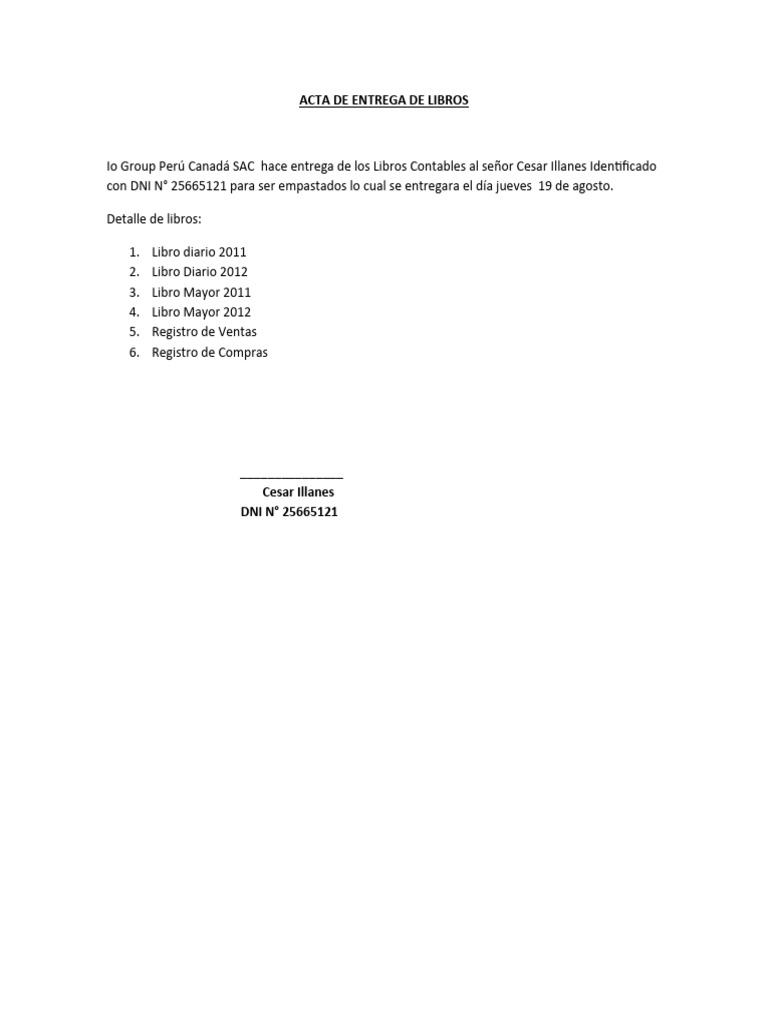 Acta de Entrega de Libros | PDF