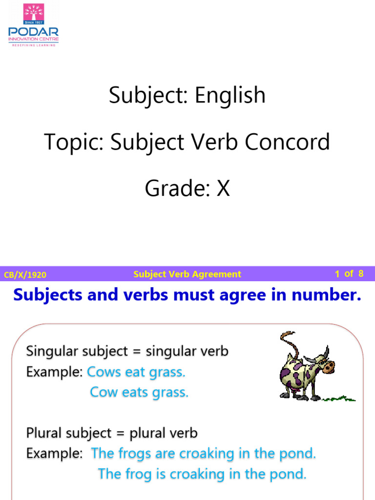 CB X Eng Subject Verb Concord | PDF