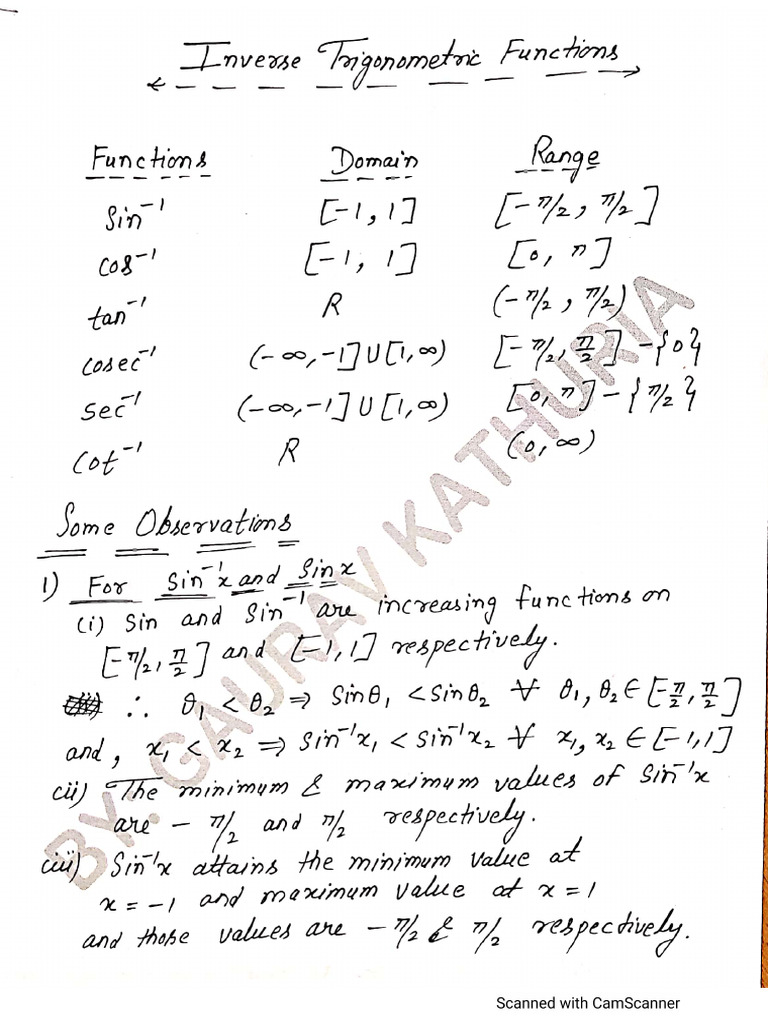 Inverse Trigonometry Notes (GKC) | PDF
