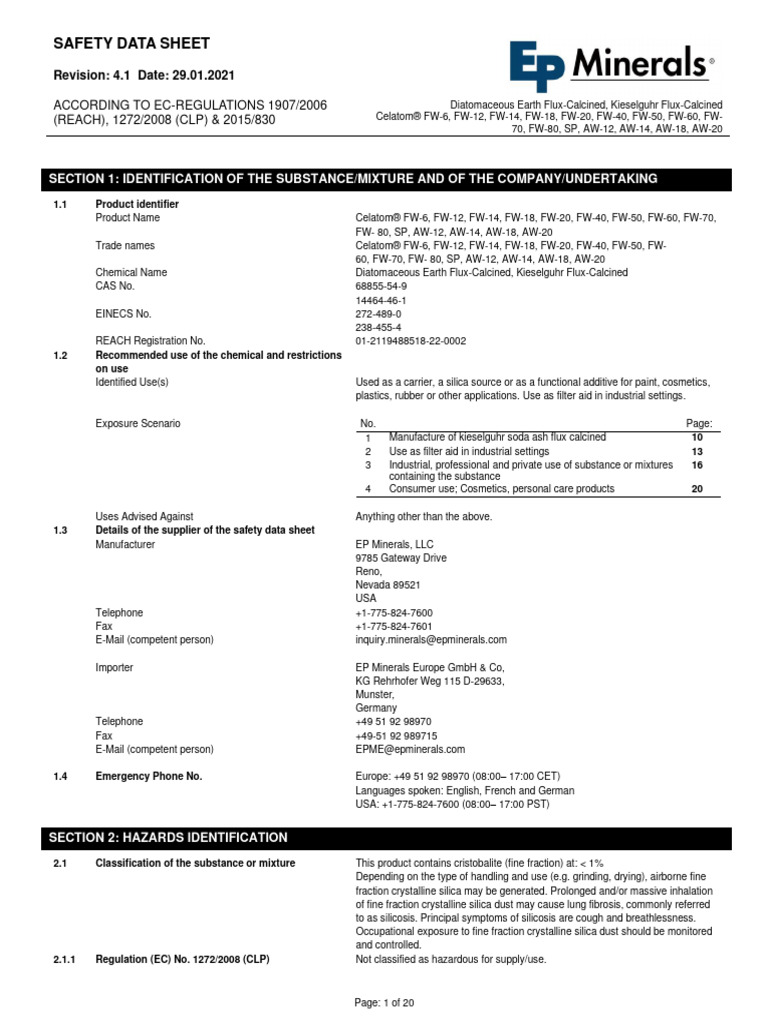 MSDS Celatom-FW-Grades en | PDF