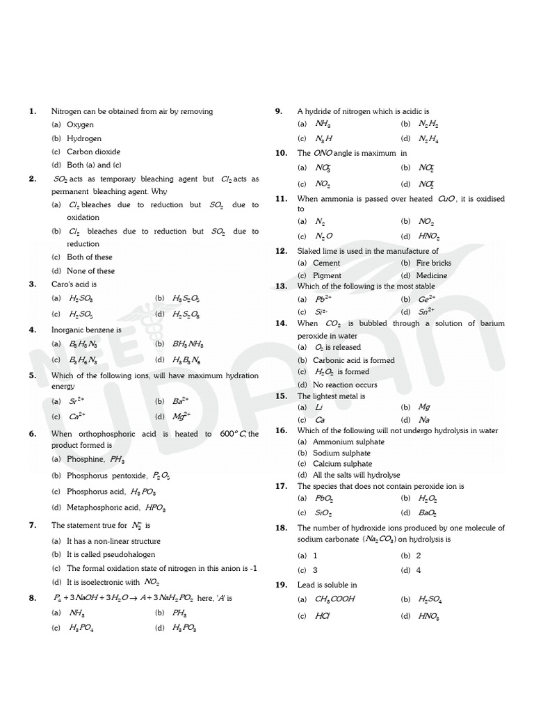 18 S and P Block Elements Set Test Final E | PDF