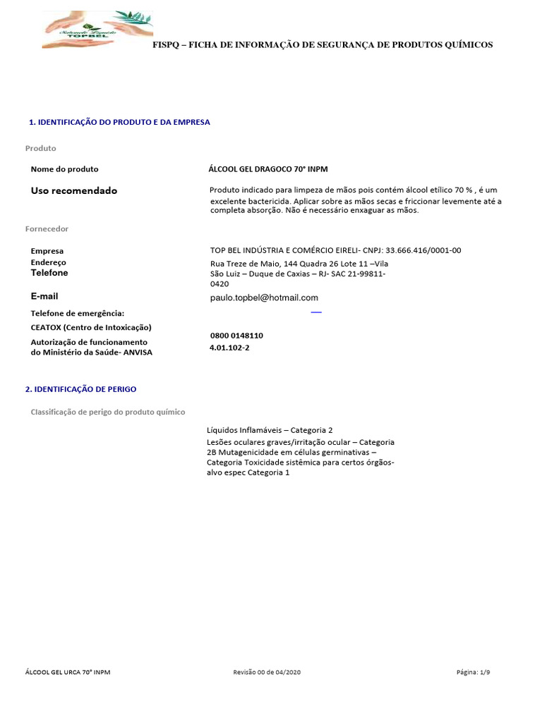 Fispq-Alcool-Em-Gel - Dragoco 2024 Cosméticos | PDF | Desperdício ...
