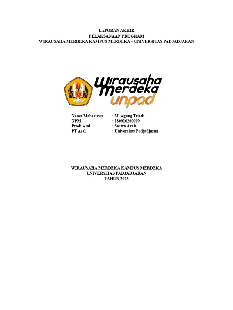 Laporan Akhir Wirausaha Merdeka Unpad | PDF