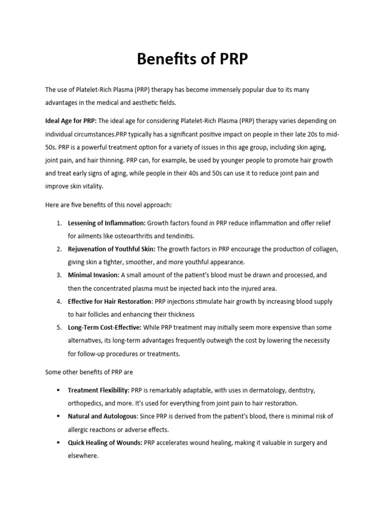 Benefits of PRP | PDF | Causes Of Death | Medical Specialties