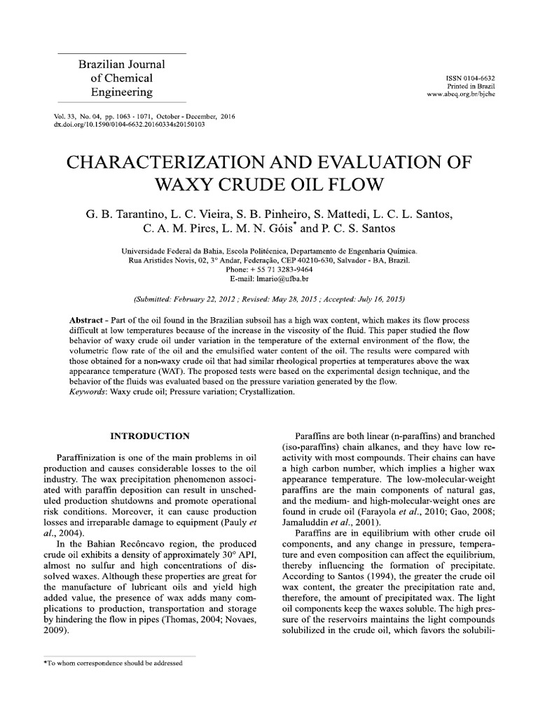 CHARACTERIZATION AND EVALUATION OF WAXY CRUDE OIL - DSC | PDF
