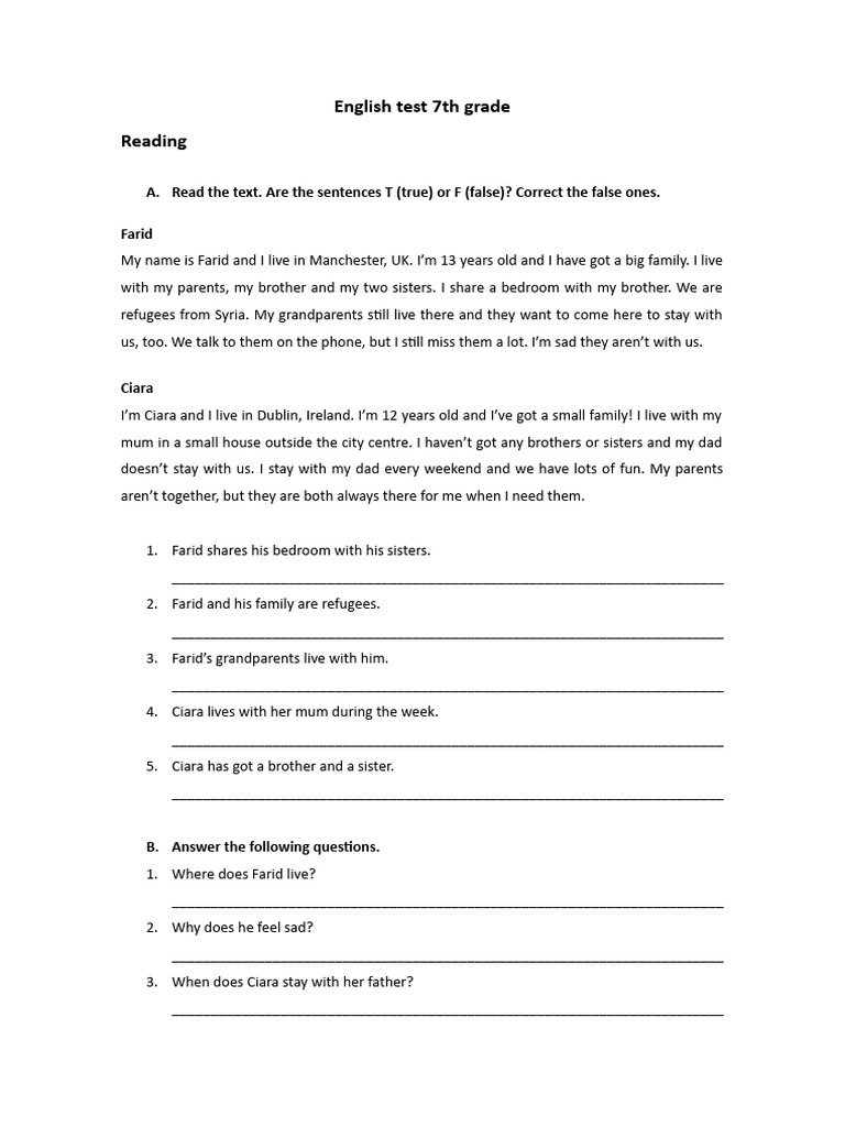 English Test 7th Grade | PDF