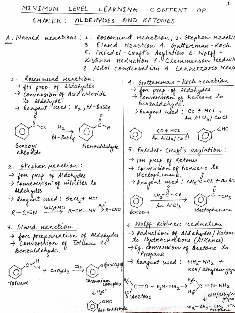 Minimum Level Learning (MLL) of Chapter Aldehydes and Ketones | PDF